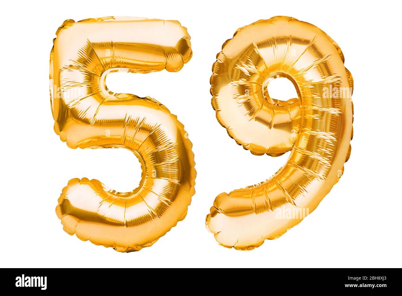 Number 59 fifty nine made of golden inflatable balloons isolated on ...
