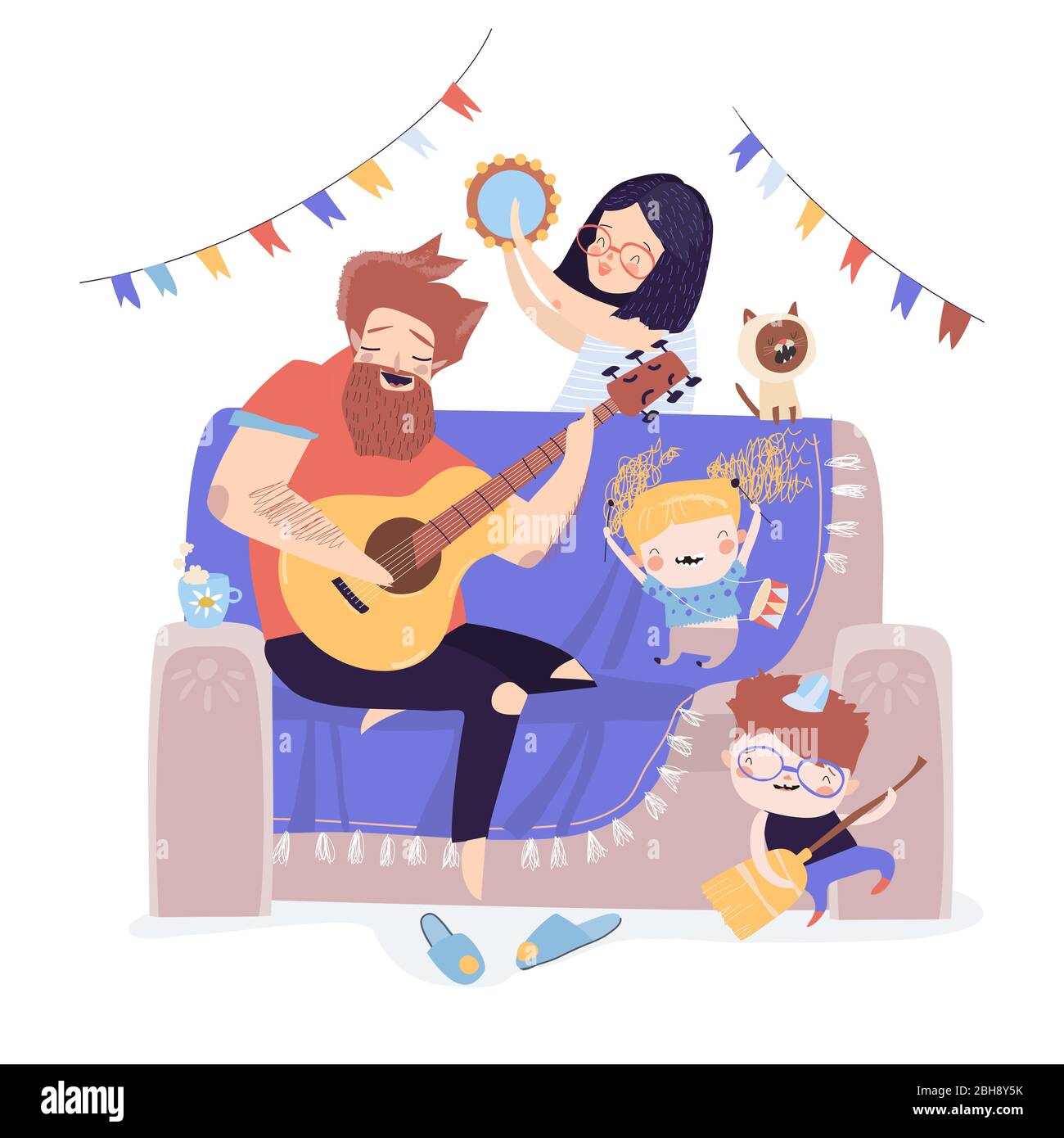 Vector illustration of happy family playing music together Stock Vector ...