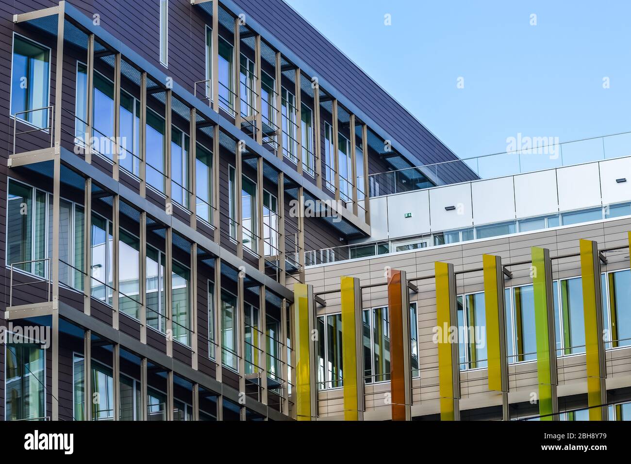 Detail of colorful windows in a modern architecture building. Windows ...