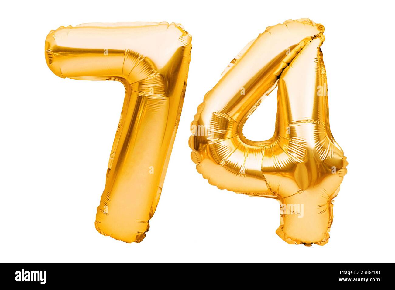 Number 74 seventy four made of golden inflatable balloons isolated on ...