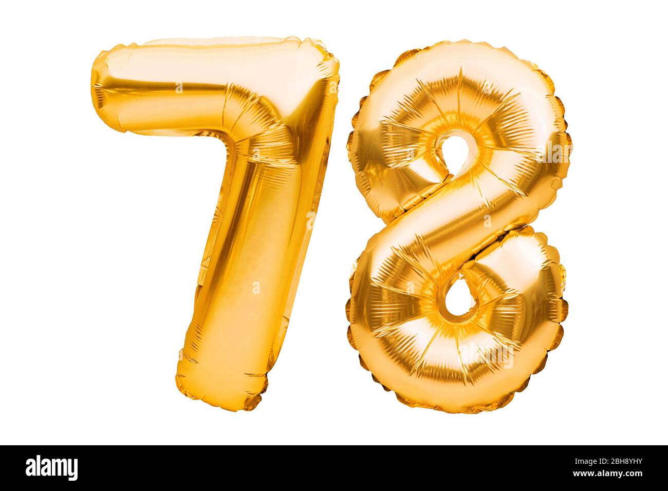 Number 78 seventy eight made of golden inflatable balloons isolated on ...