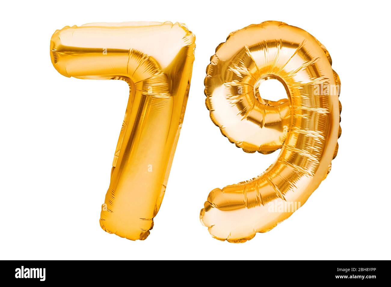 Number 79 seventy nine made of golden inflatable balloons isolated on ...