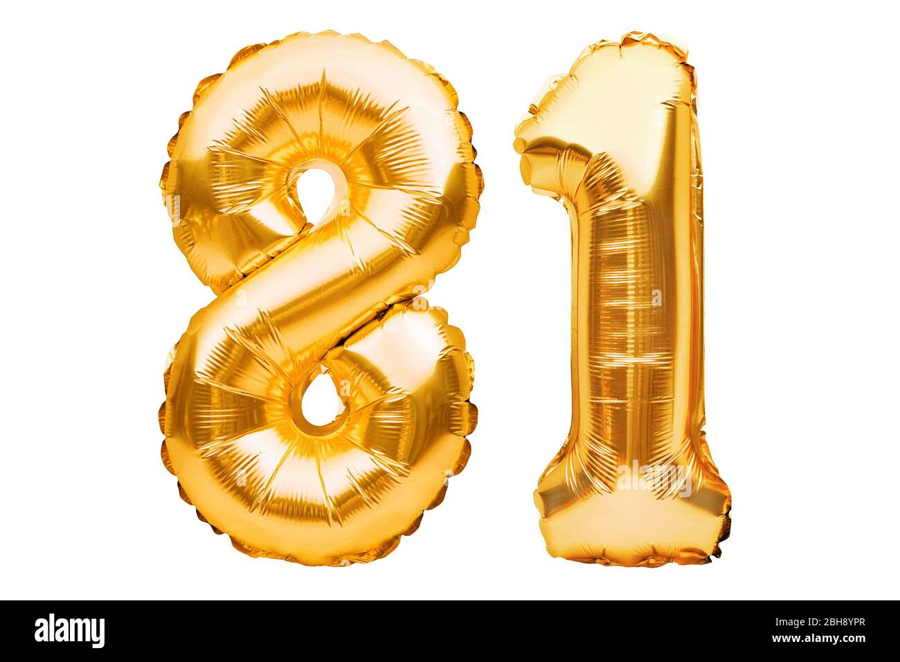 Number 81 eighty one made of golden inflatable balloons isolated on ...