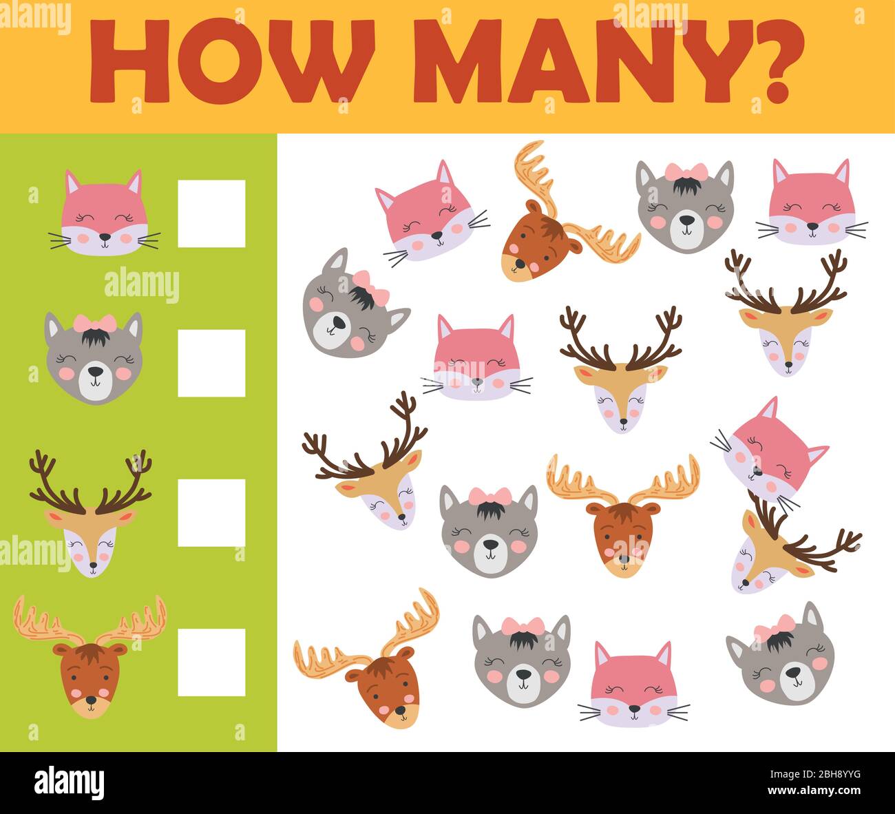 Counting animal games for preschool kids sheet layout in colorful ...