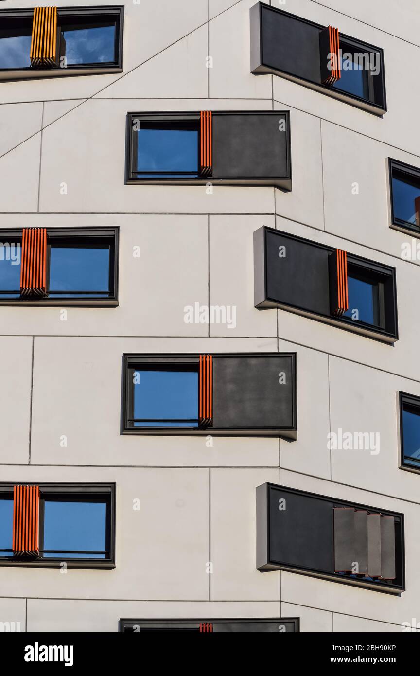 Detail of colorful windows in a modern architecture building. Windows ...
