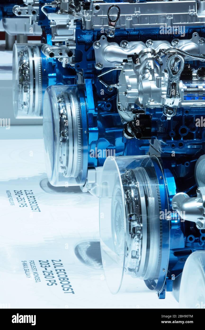 GENEVA, SWITZERLAND - March, 6th, 2018: Sample car engines in Ford ...