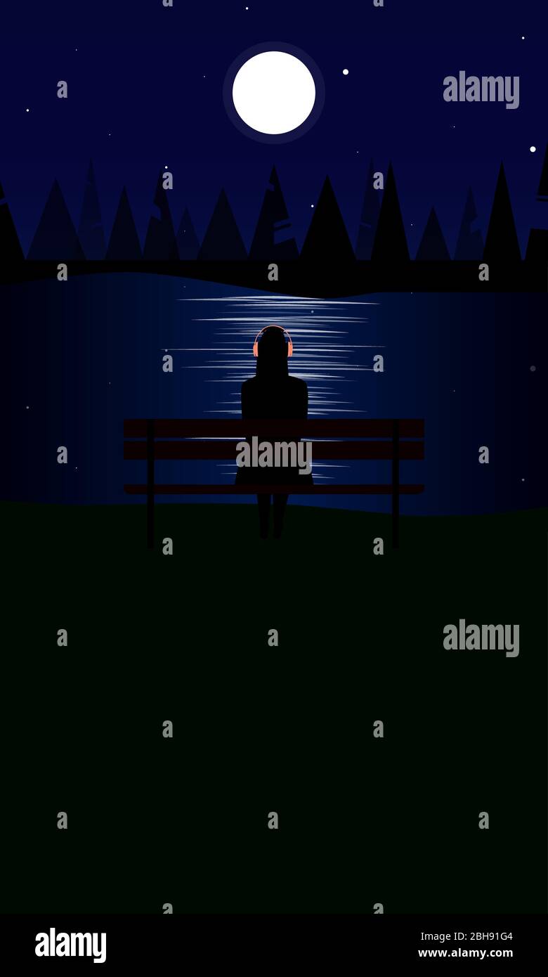 Girl in headphones sitting Stock Vector Images - Alamy