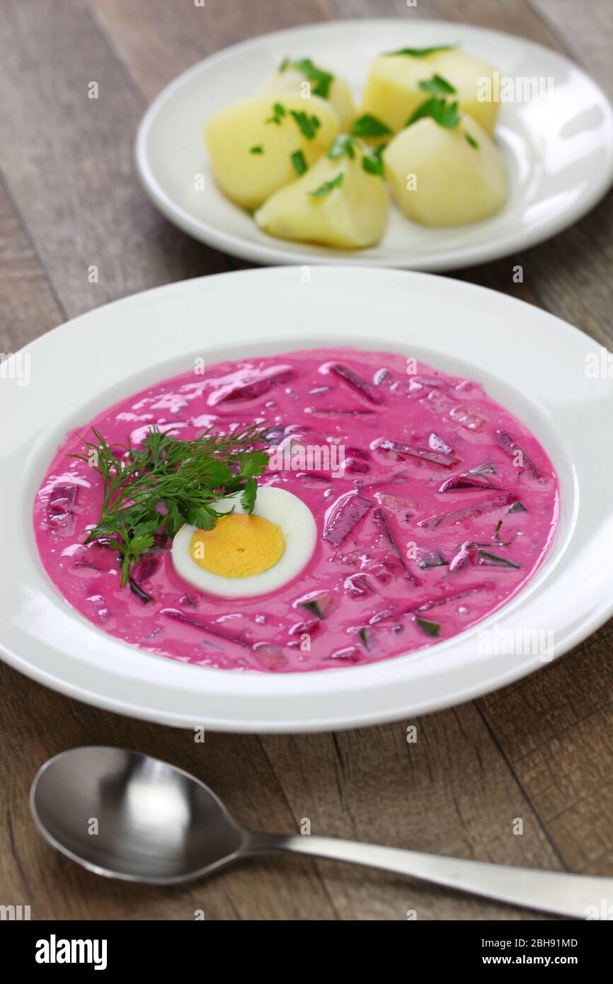 saltibarscai, cold beet soup with kefir, lithuanian borscht Stock Photo ...
