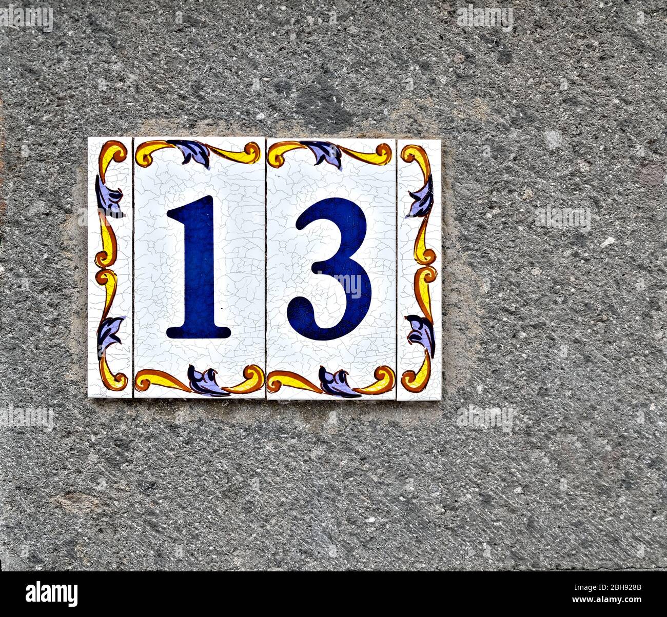 13, number thirteen, decorative tilework on gray surface Stock Photo ...