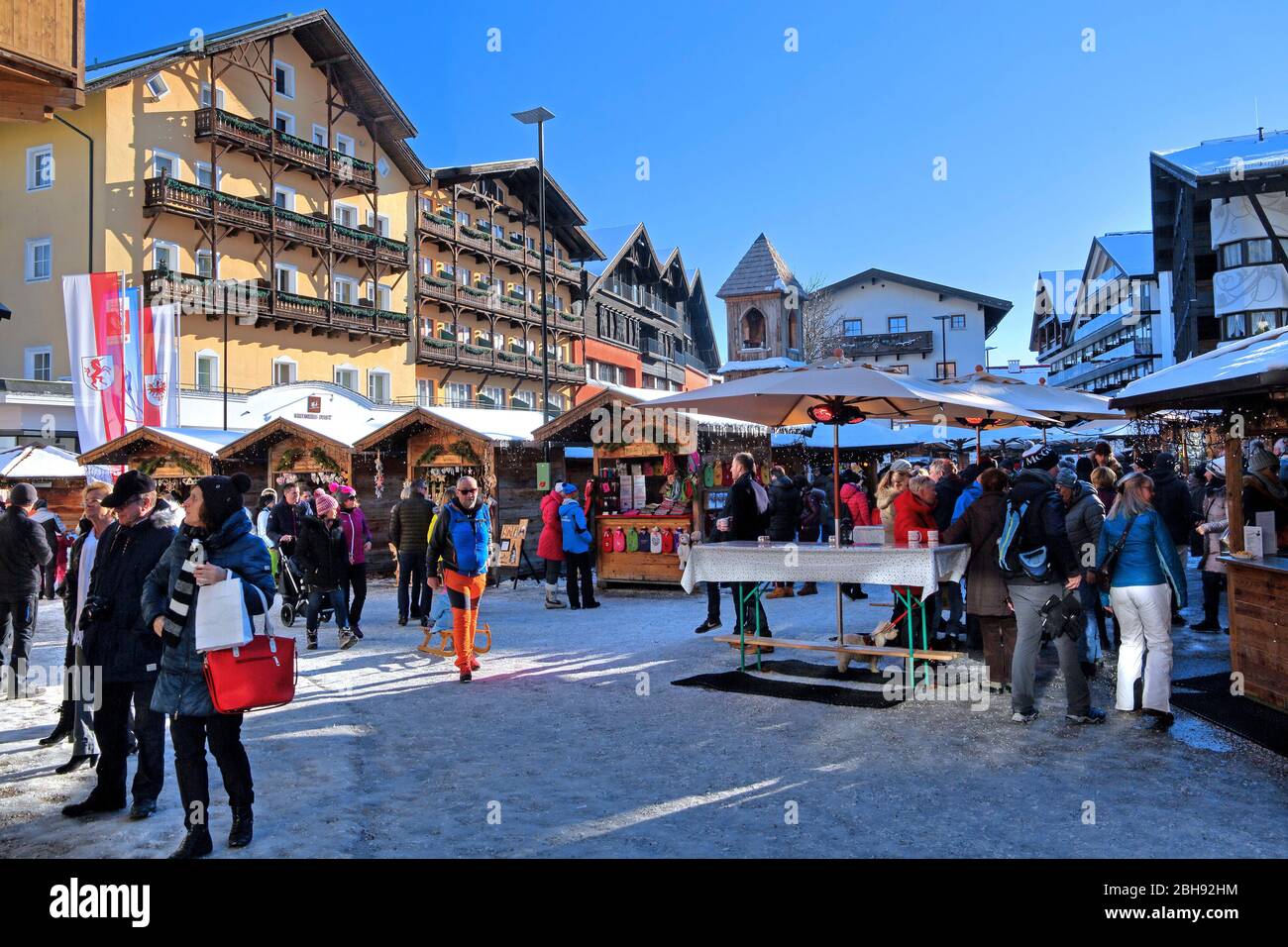 Village square with christmas market, Seefeld, Tirol, Austria Stock ...