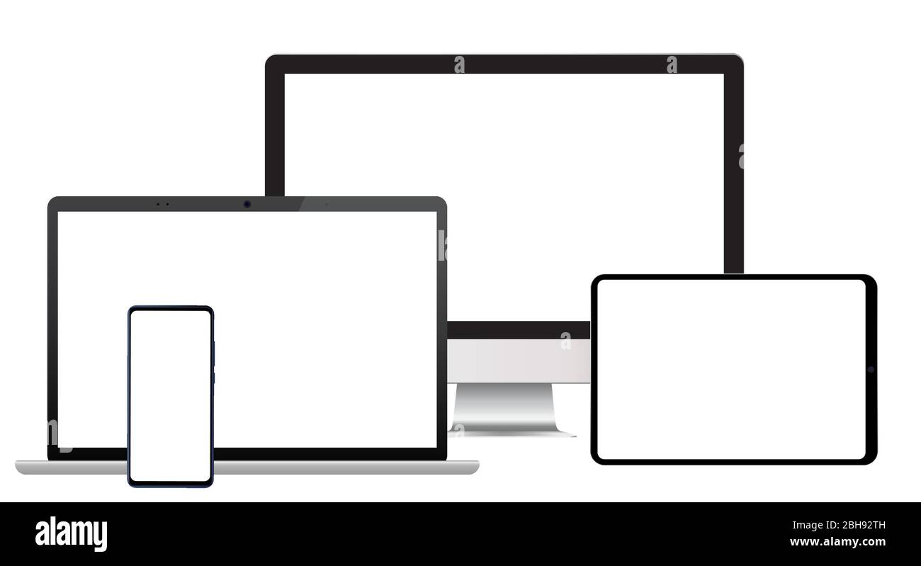 Set of realistic design of different devices desktop, laptop, tablet ...