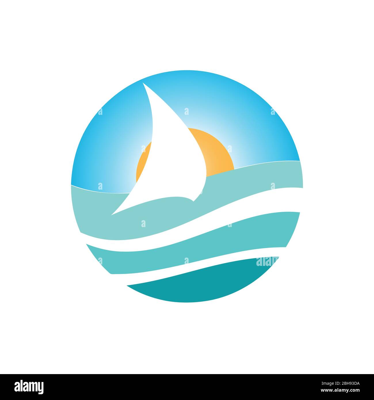 round logo sailing ship, Vector sailboat on sea with sun and sky Stock ...