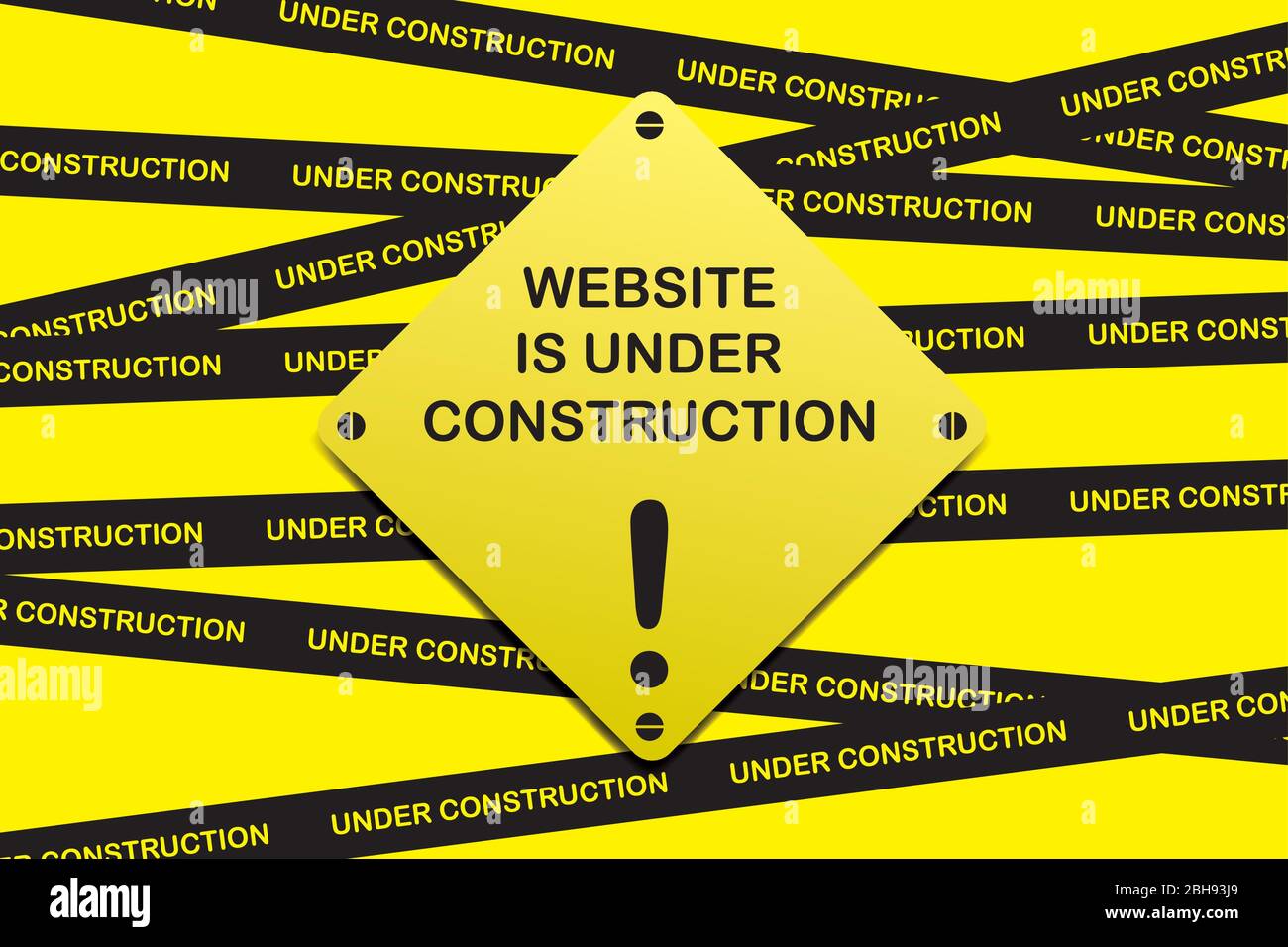 Website is under construction,yellow black ribbons and warning sign ...