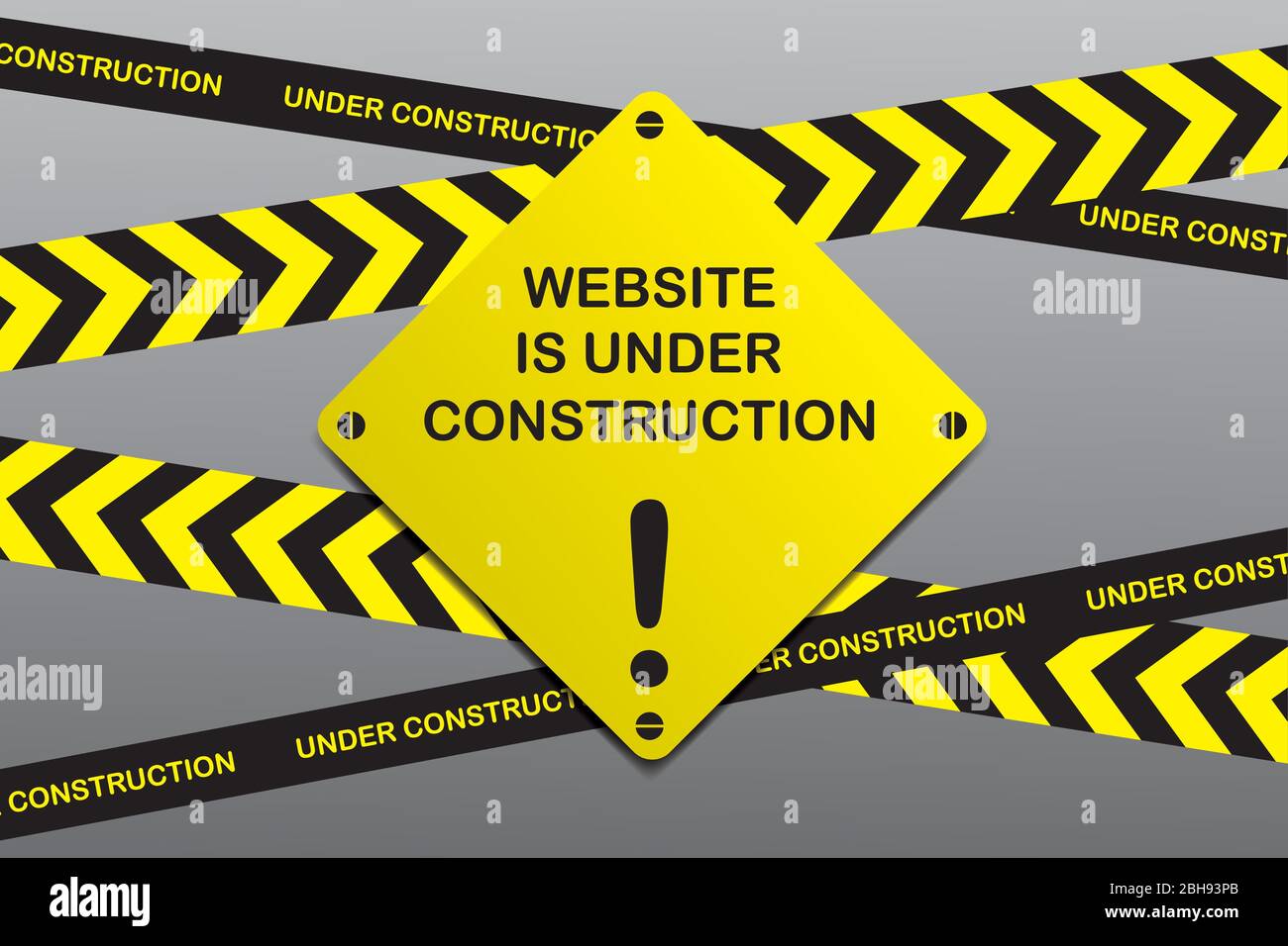 Website is under construction,yellow black ribbons and warning sign ...