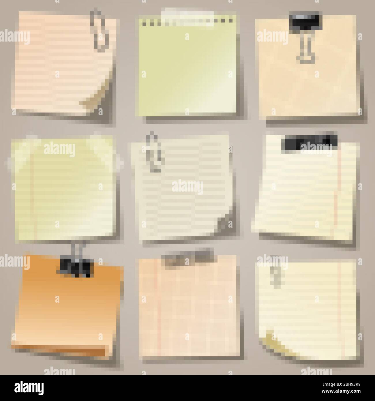 Realistic blank sticky notes with clip binder and adhesive tape ...