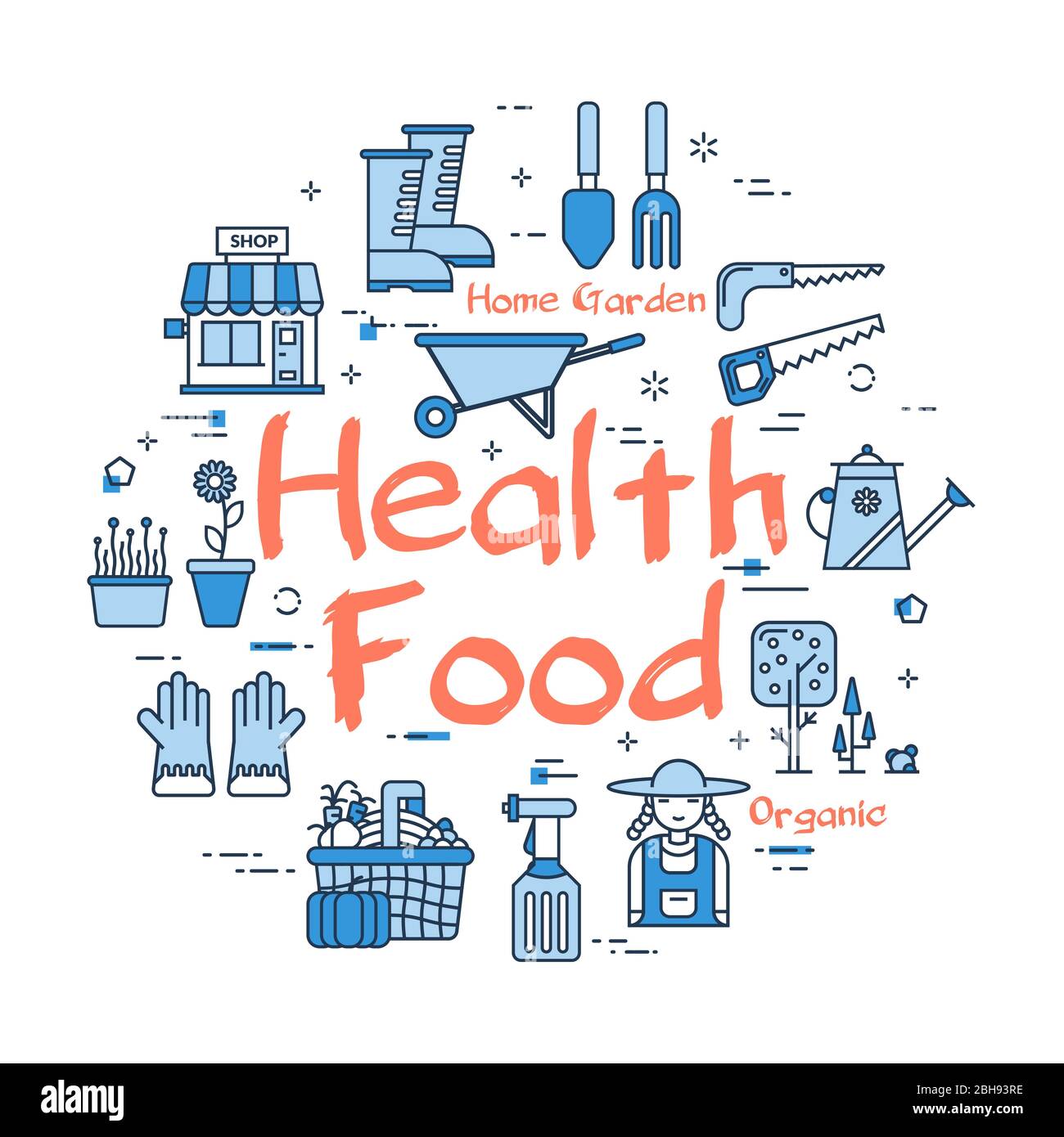 Vector blue banner of linear Health Food Concept Stock Vector Image ...