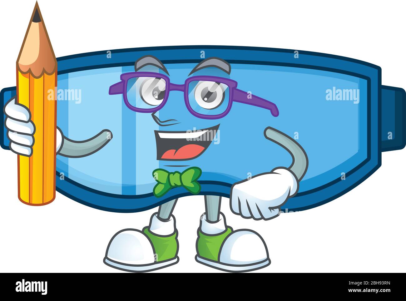 Safety glasses student cartoon character studying with pencil Stock ...