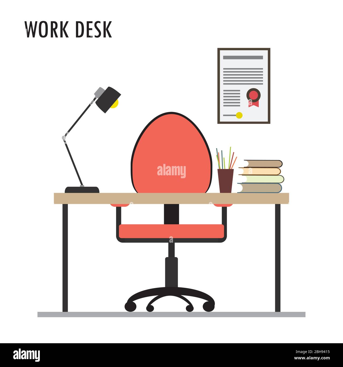 Work Desk, Flat Design Objects,workplace isolated on white background ...