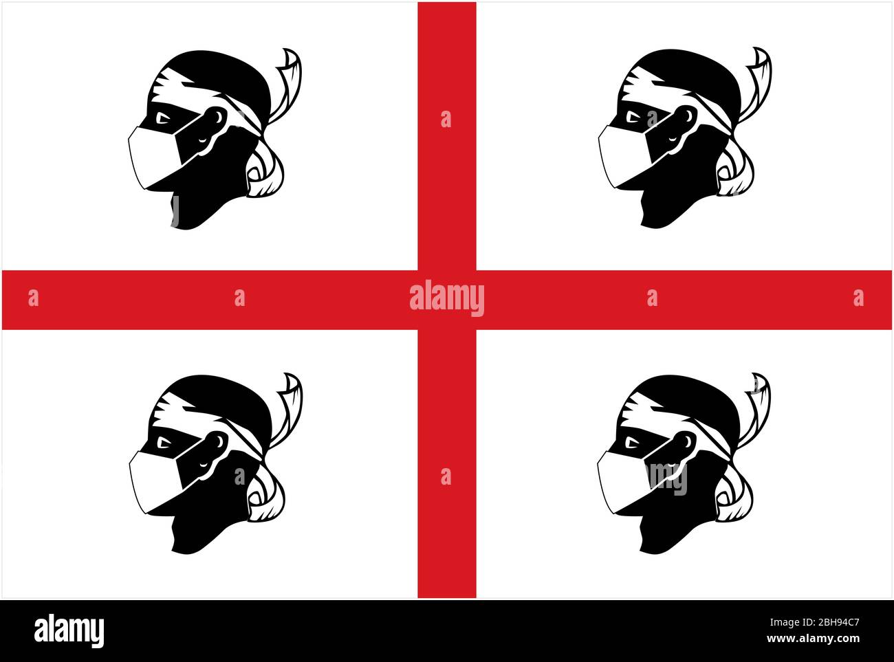 Flag of Sardinia with four moors heads and protective mask Stock Photo ...