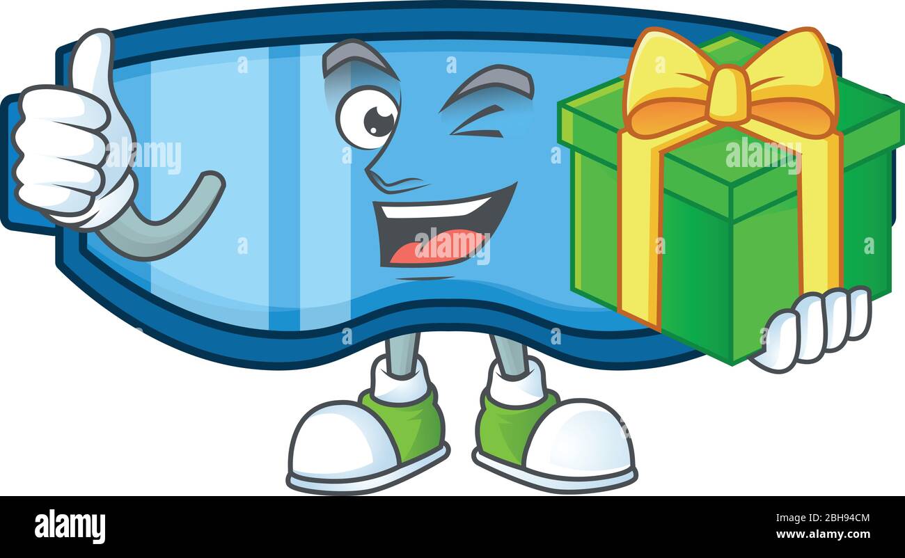 Smiley safety glasses cartoon character holding a gift box Stock Vector ...