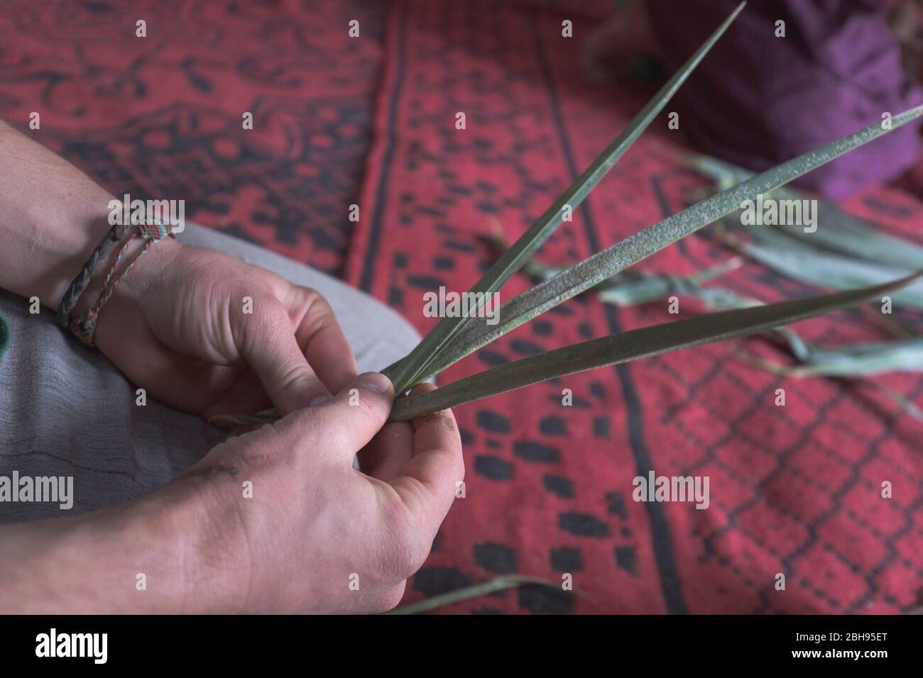 Hands of people braiding palm in a learning workshop Stock Photo - Alamy