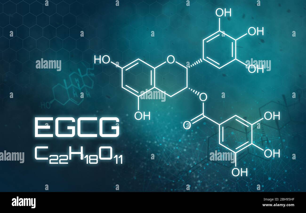 Chemical formula of EGCG on a futuristic background Stock Photo - Alamy