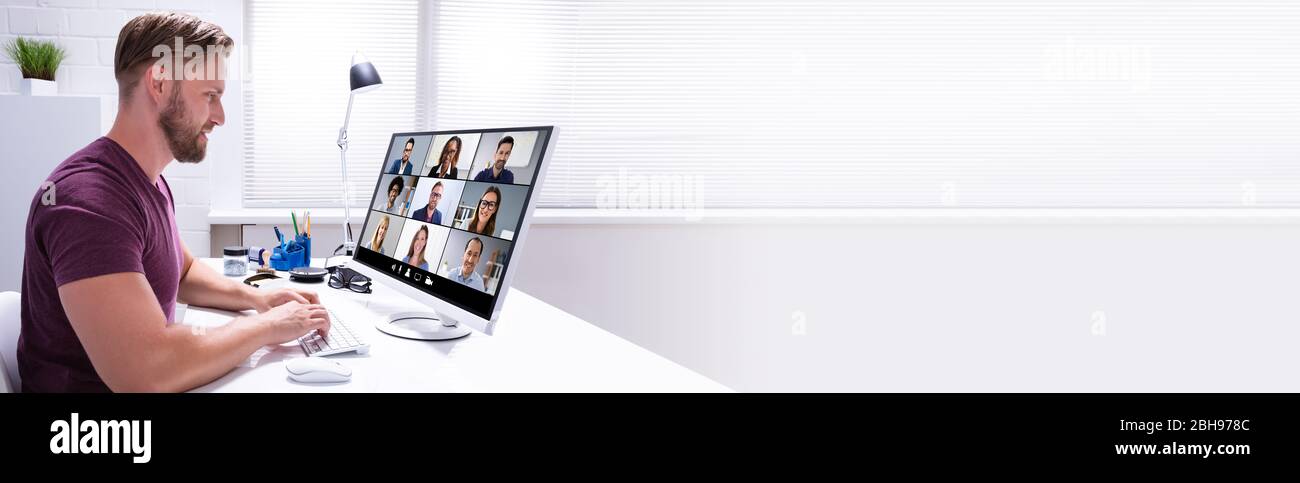 Work From Home Video Conferencing On Computer Stock Photo - Alamy