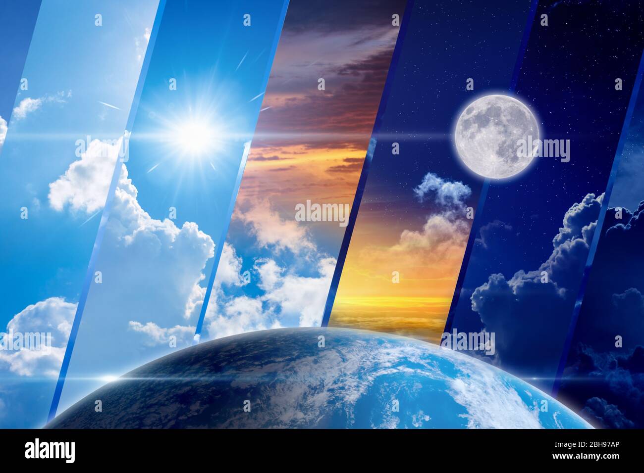 Global weather forecast background, climate change concept, day and ...