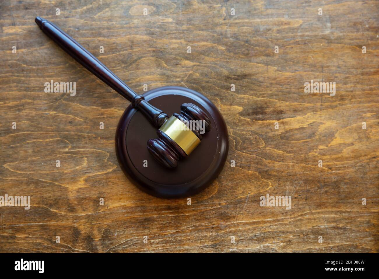 Law theme. Judge gavel on wooden office desk background, copy space ...