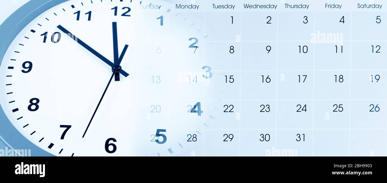 Clock face and calendar composite Stock Photo - Alamy
