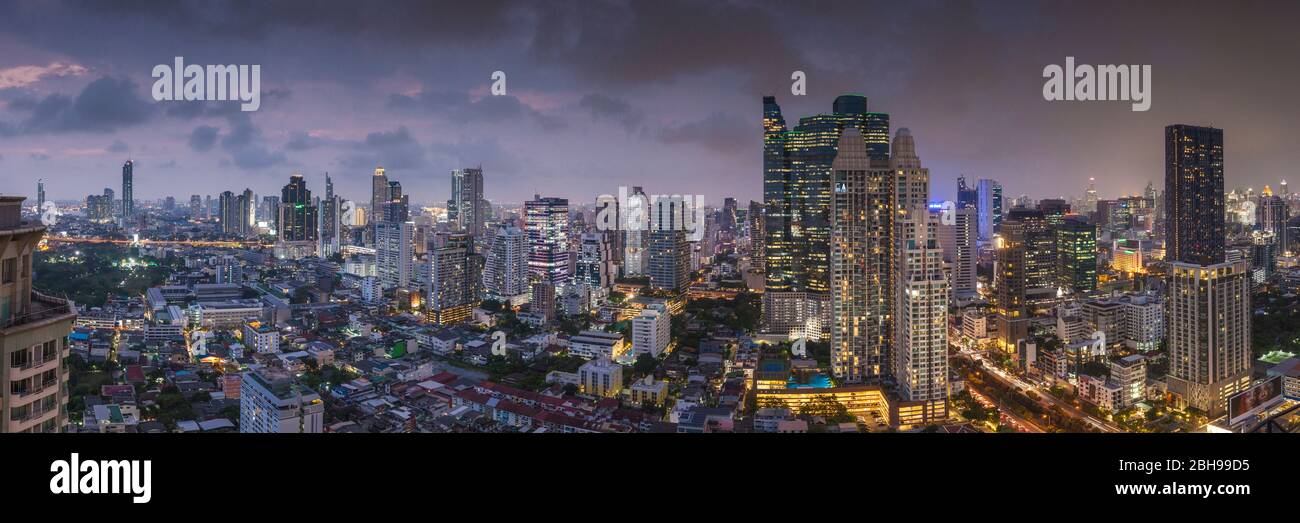 Thailand, Bangkok, Silom Area, high angle skyline view, dusk Stock ...