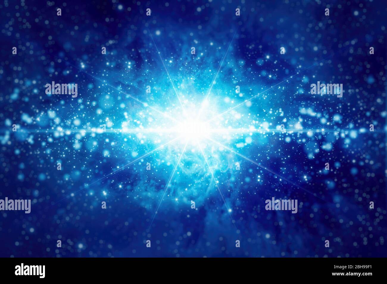 Abstract background with bright blue star, lights and sparkles looks ...