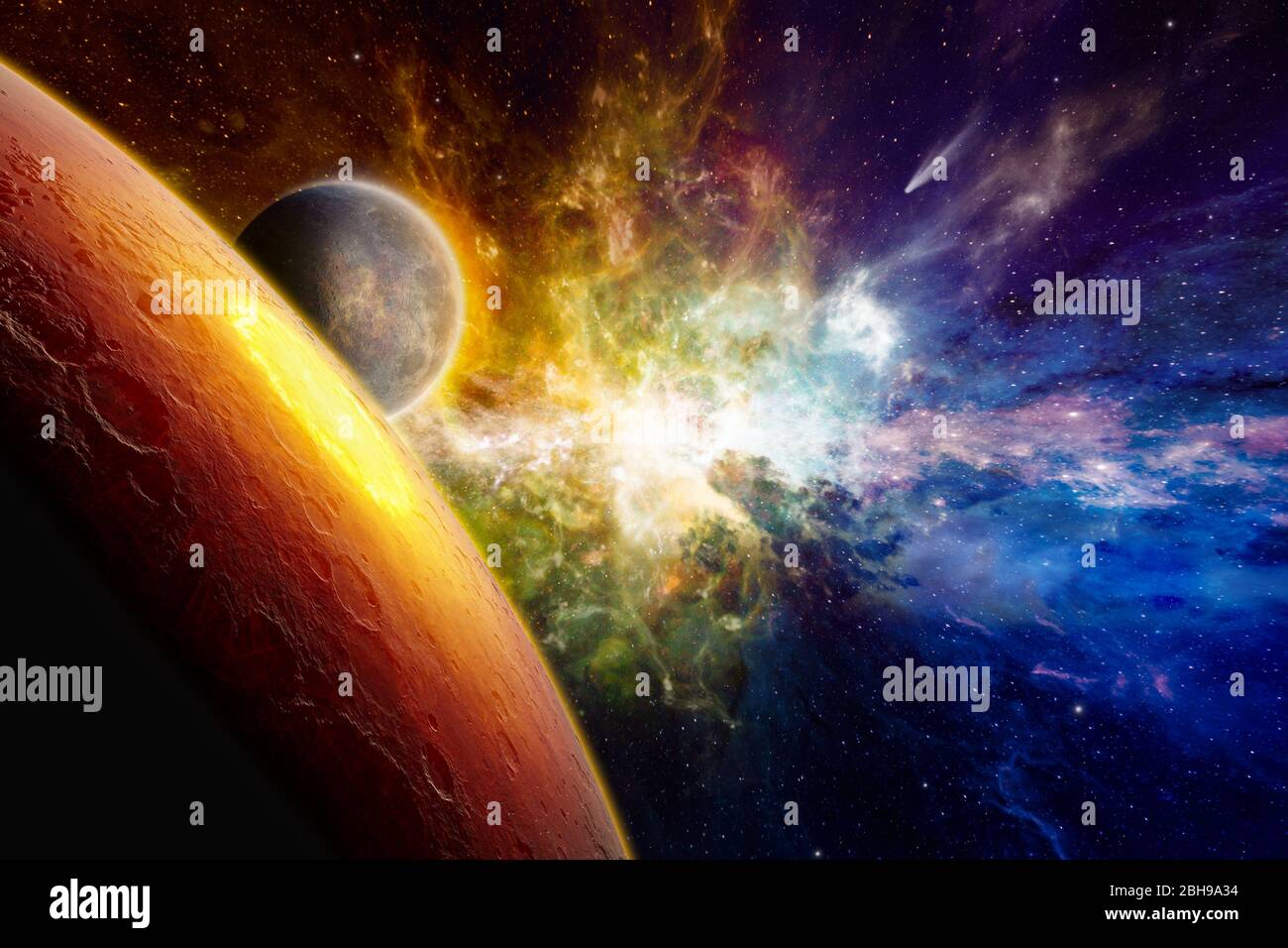 Astronomical scientific background - two aliens planets in deep space ...