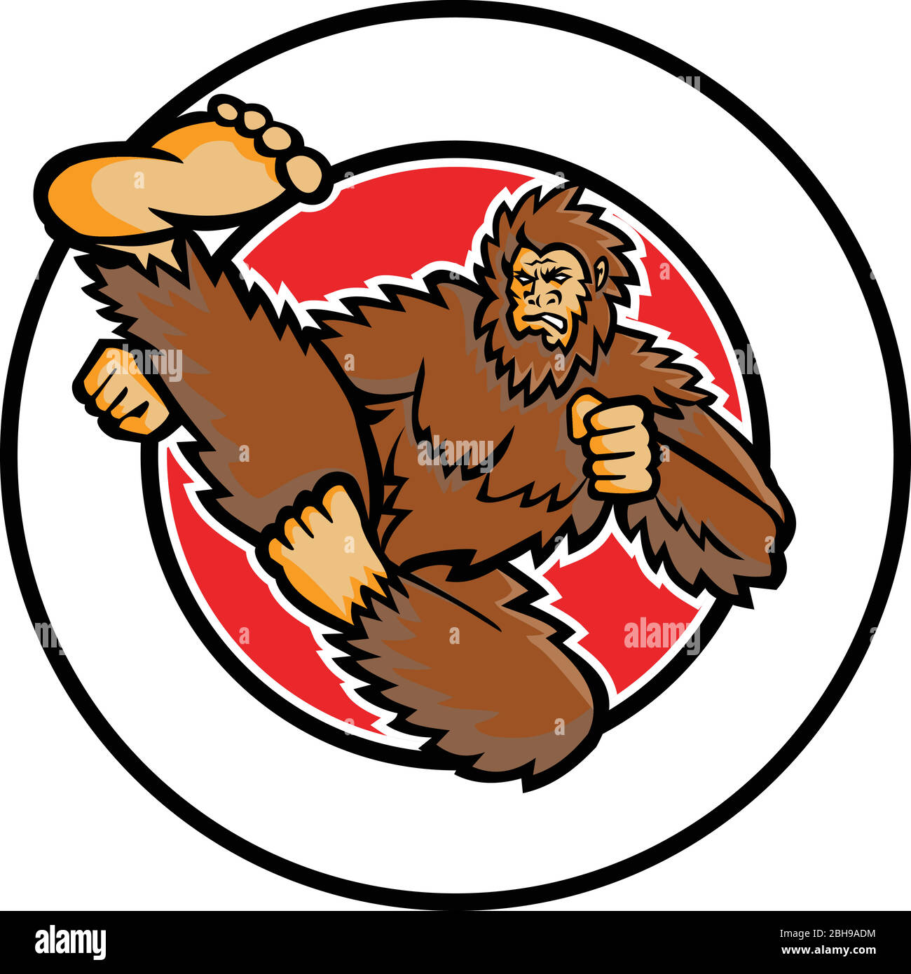 Mascot icon illustration of a Bigfoot or Sasquatch, a hairy ape like ...