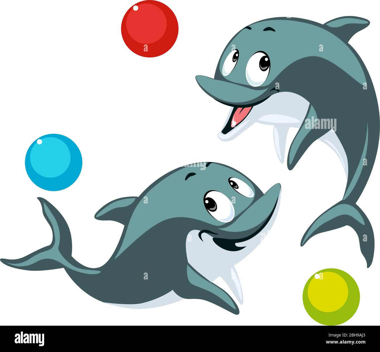 Dolphin playing with ball cartoon flat design vector illustration ...