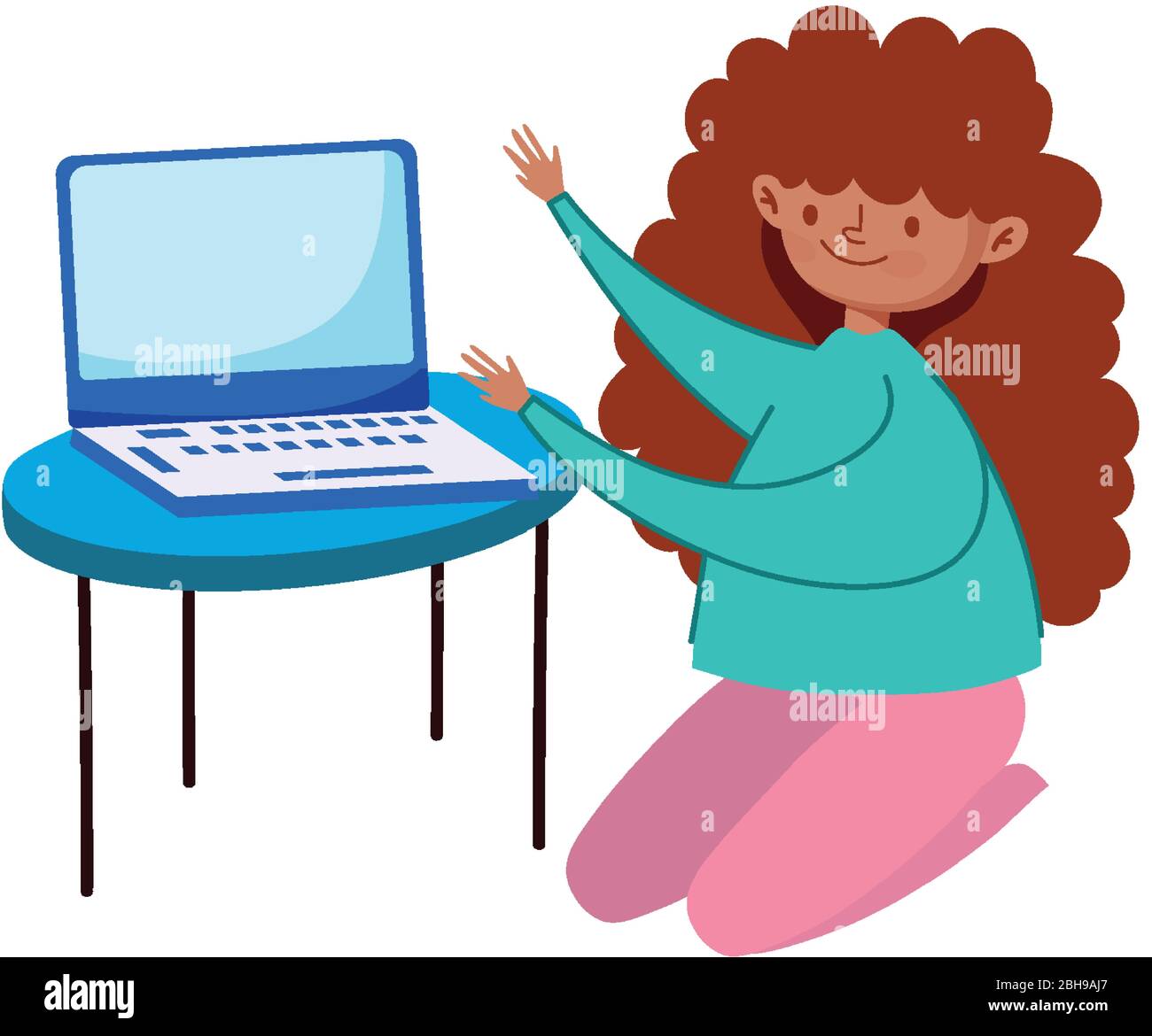stay at home, girl on the room floor with laptop cartoon vector ...