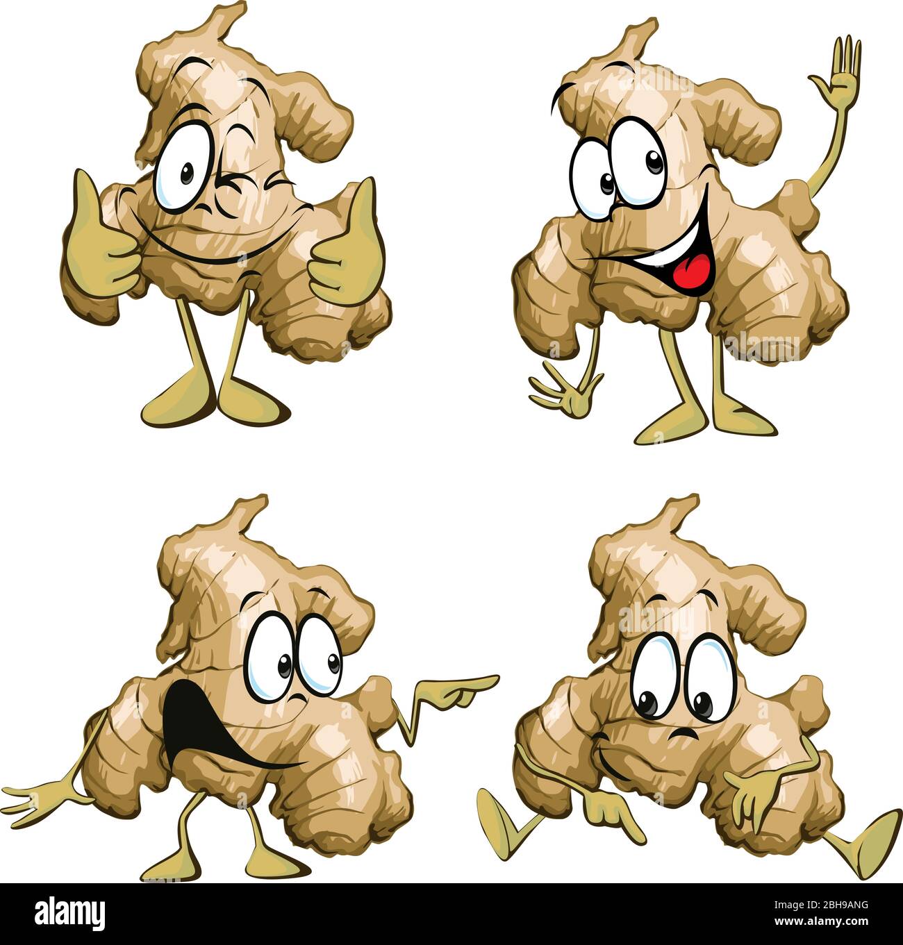 Ginger root cartoon with legs and hand gesture - vector illustration ...