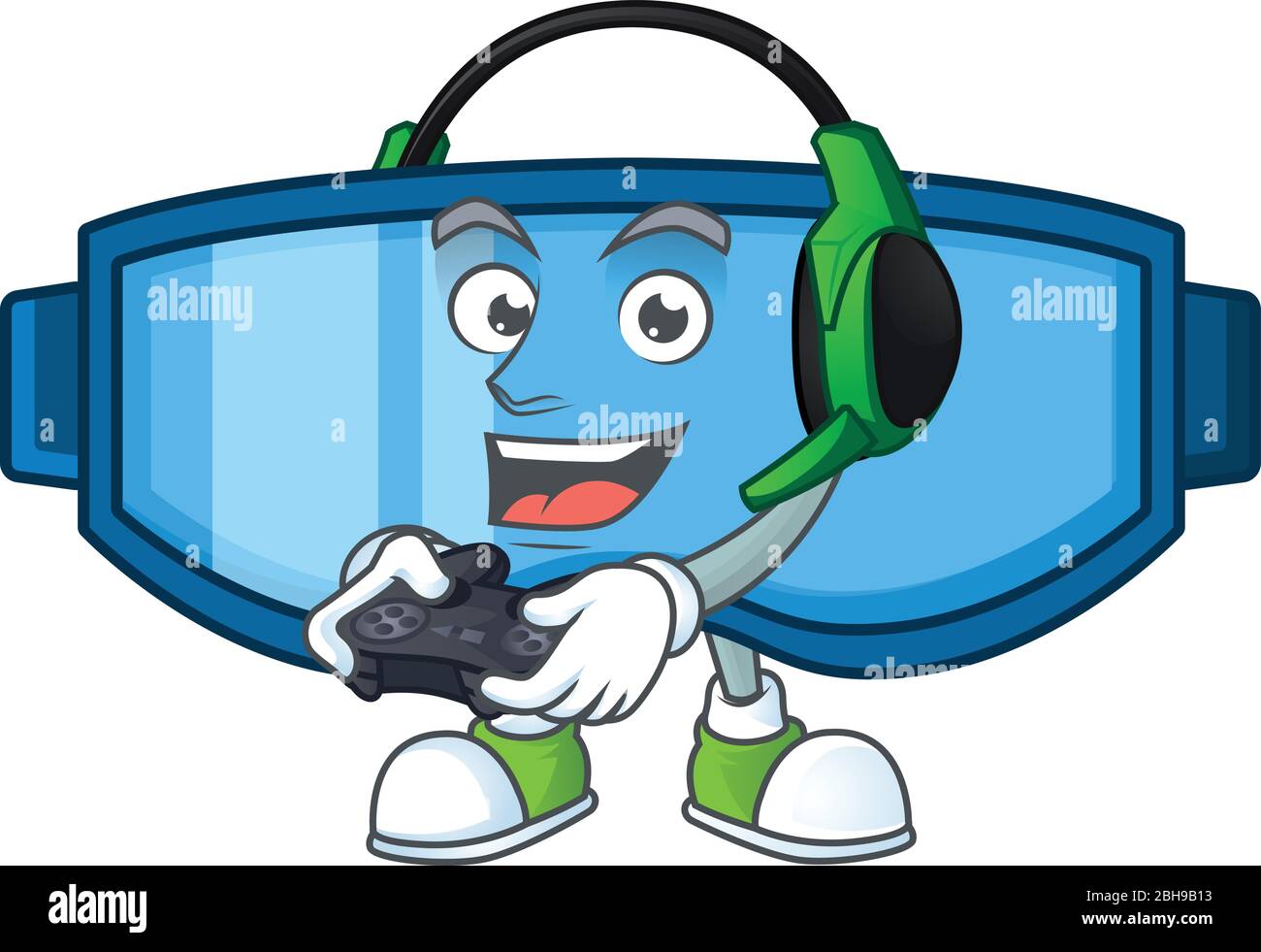 A cartoon design of safety glasses talented gamer play with headphone ...