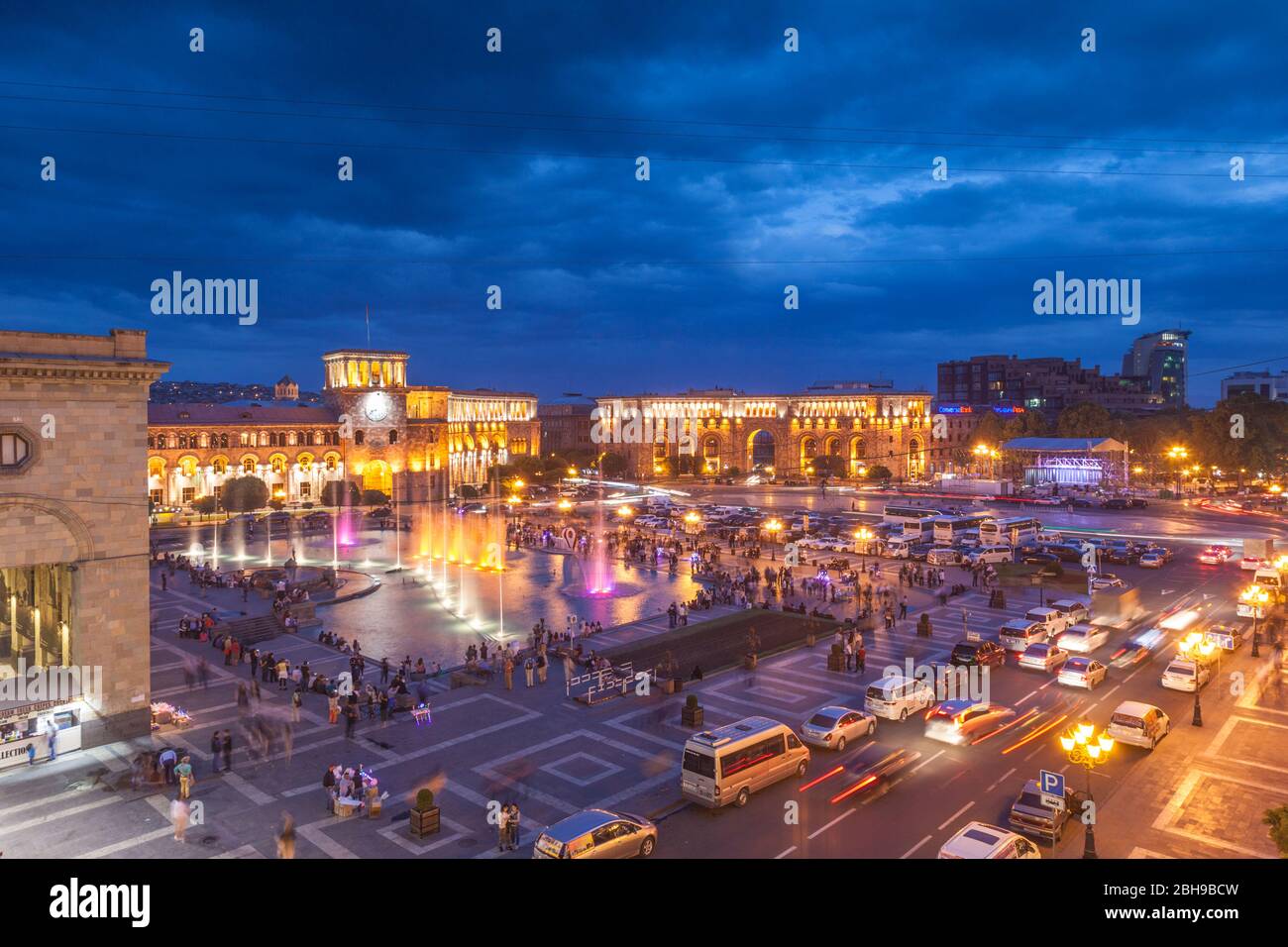 Armenia, Yerevan, Republic Square, dancing fountains, dusk Stock Photo ...