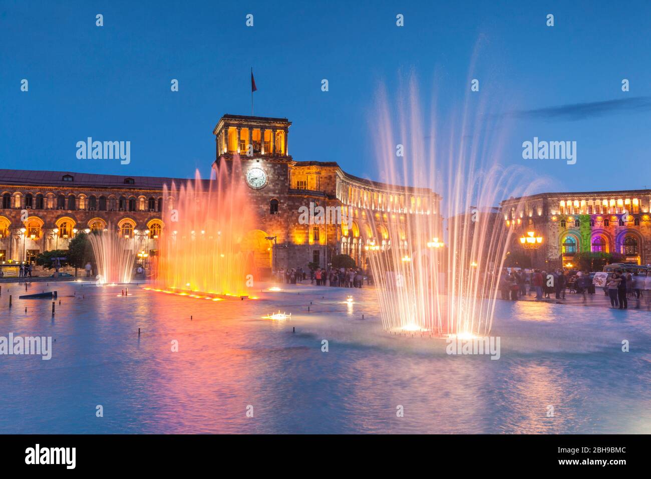 Armenia, Yerevan, Republic Square, dancing fountains, dusk Stock Photo ...