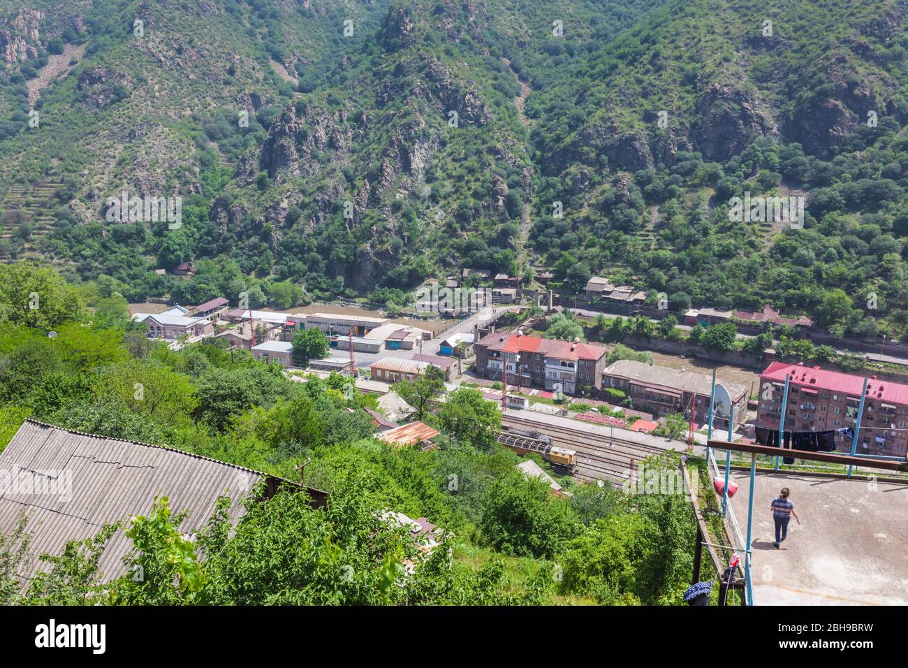 Armenia, Debed Canyon, Alaverdi, high angle view of town by the Debed ...