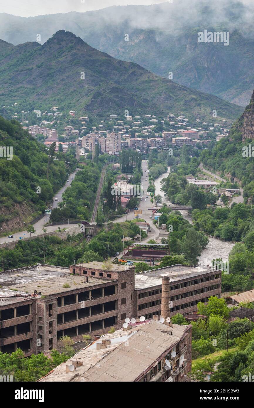 Armenia, Debed Canyon, Alaverdi, high angle view of town by the Debed ...