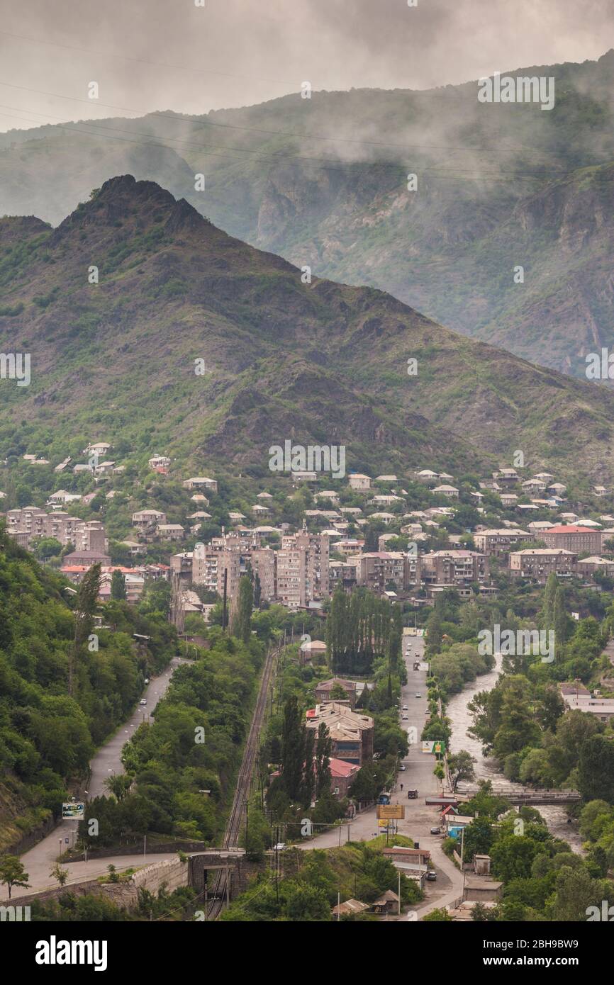 Armenia, Debed Canyon, Alaverdi, high angle view of town by the Debed ...