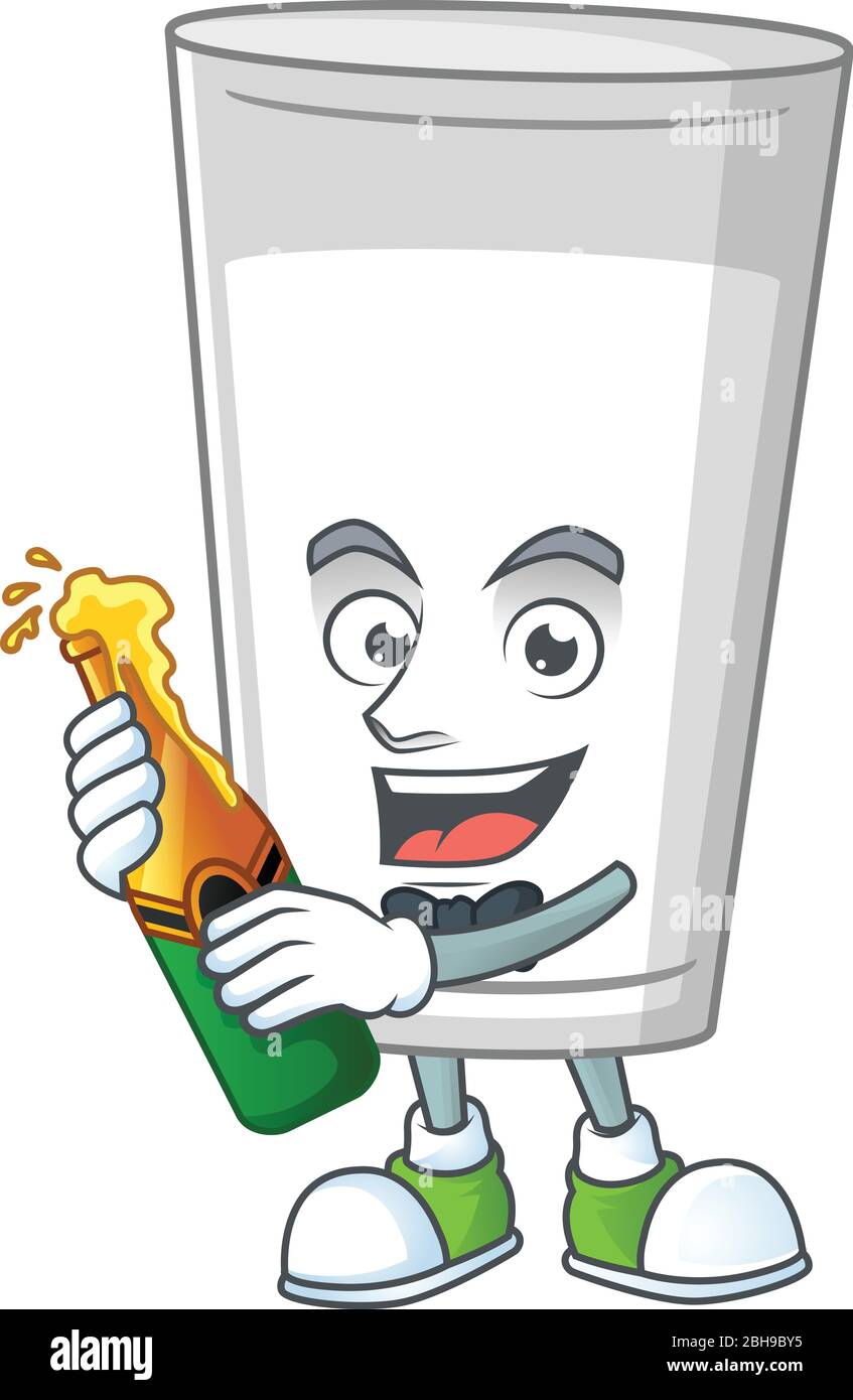 Mascot cartoon design of glass of milk making toast with a bottle of ...
