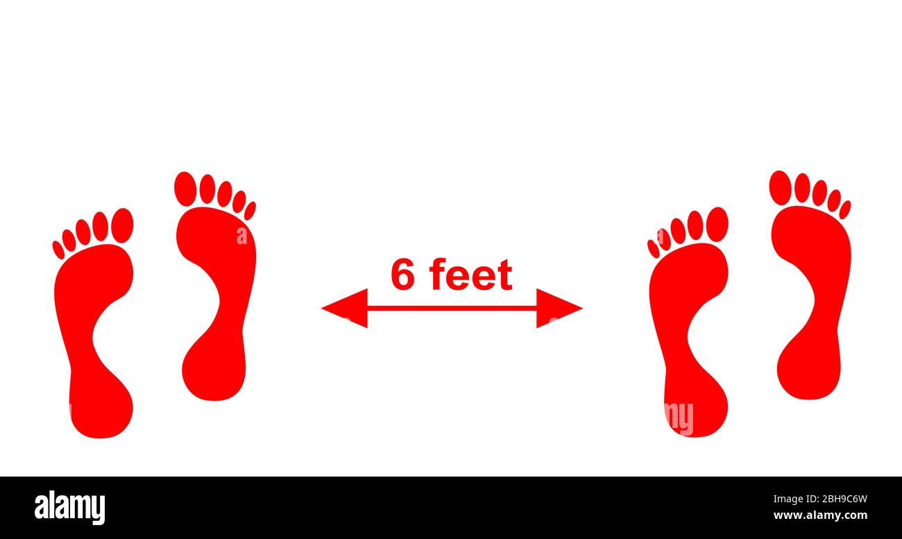 Keep your distance, footprints in one illustration Stock Photo - Alamy