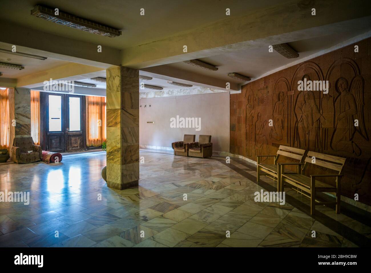Armenia, Yeghegnadzor, Soviet-era Hotel Gladzor, lobby interior, ER ...