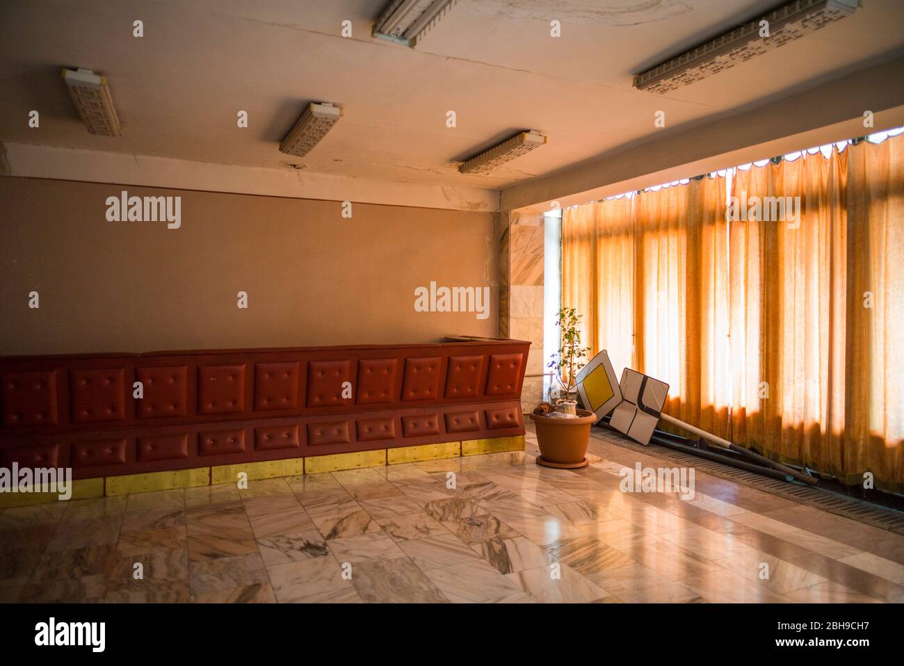 Armenia, Yeghegnadzor, Soviet-era Hotel Gladzor, lobby interior, ER ...