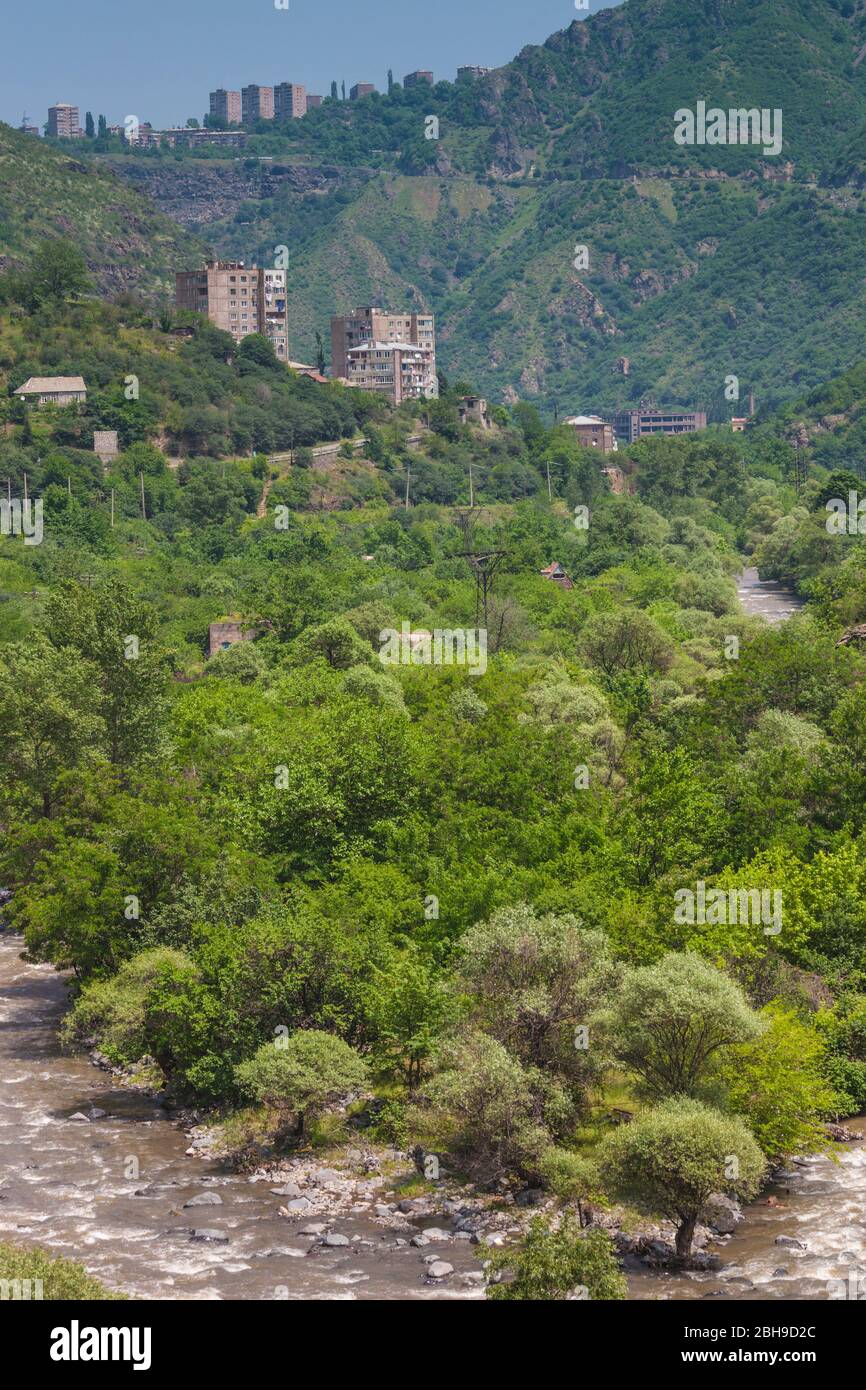 Armenia, Debed Canyon, Alaverdi, high angle view of town by the Debed ...