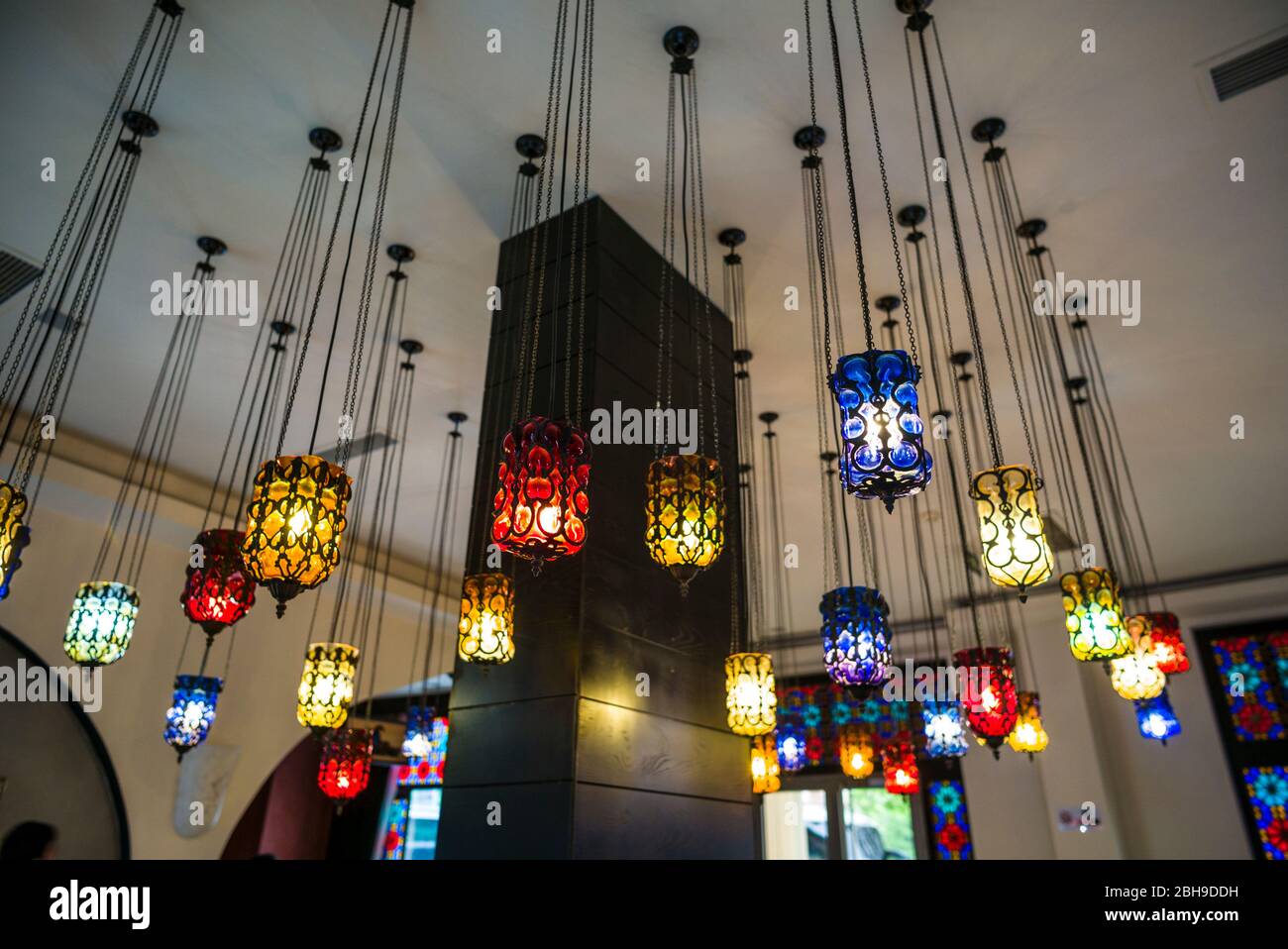 Azerbaijan, Sheki, traditional middle eastern-style interior decorative ...
