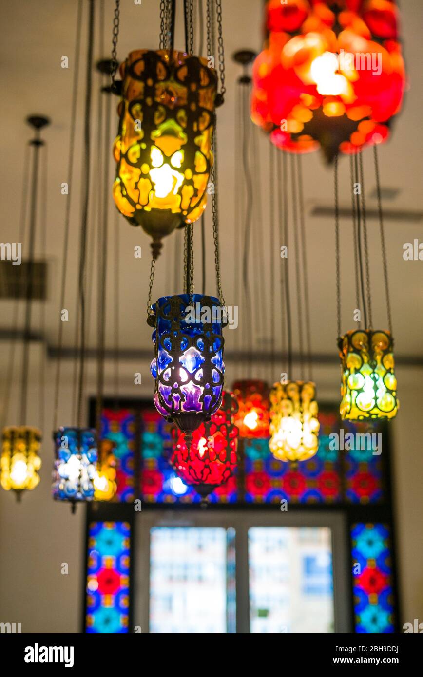 Azerbaijan, Sheki, traditional middle eastern-style interior decorative ...